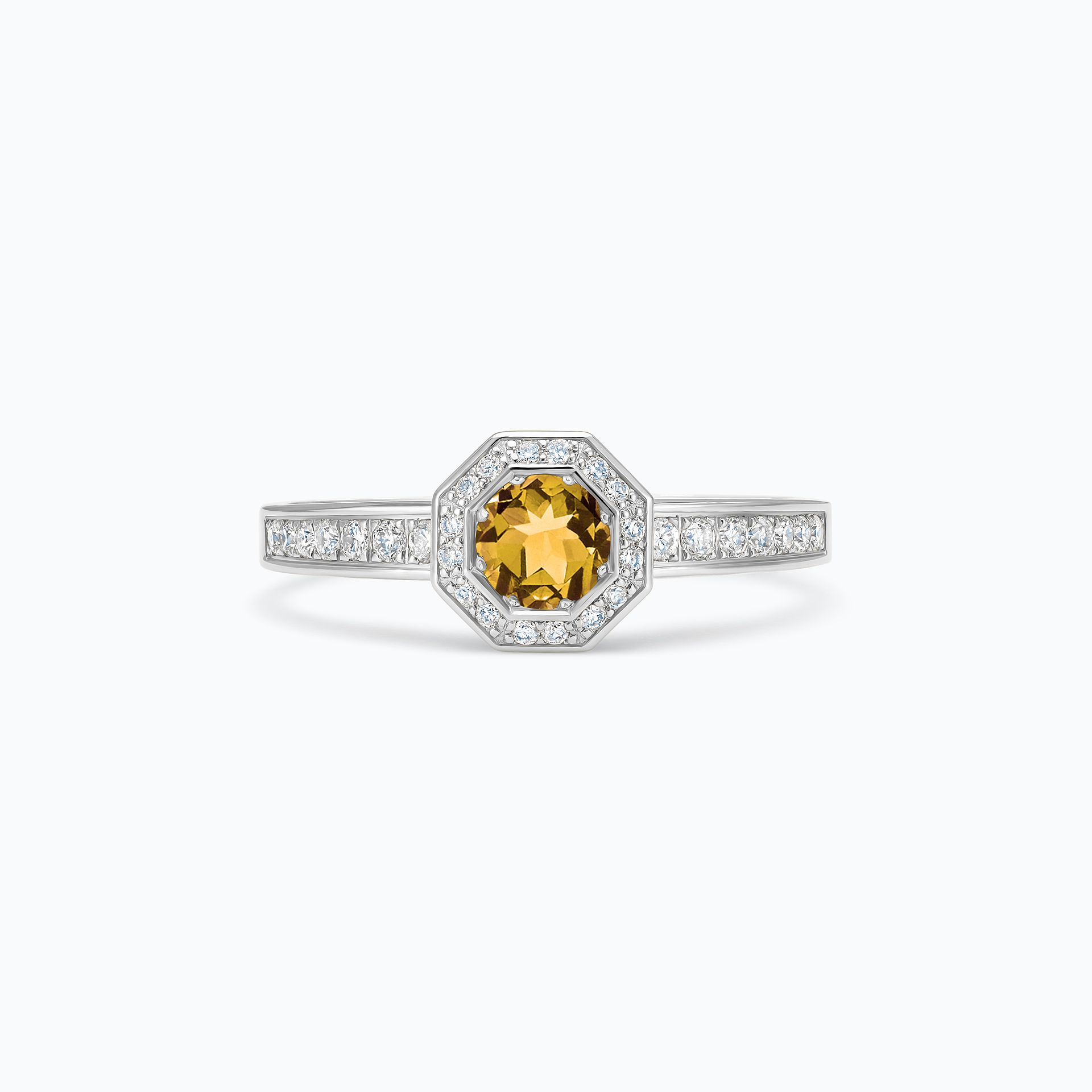 Solitaire Pavé Octogone Saphir Jaune Tournesol 4.5 mm